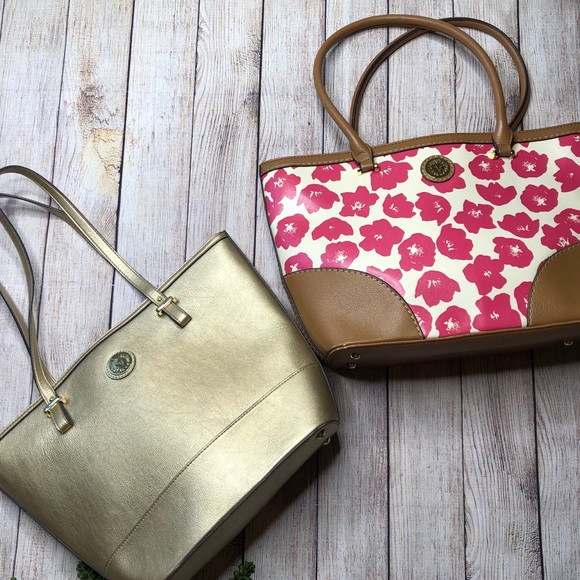 Anne Klein | Bags | Anne Klein Two Handbags Totes Gold Metallic Floral ...